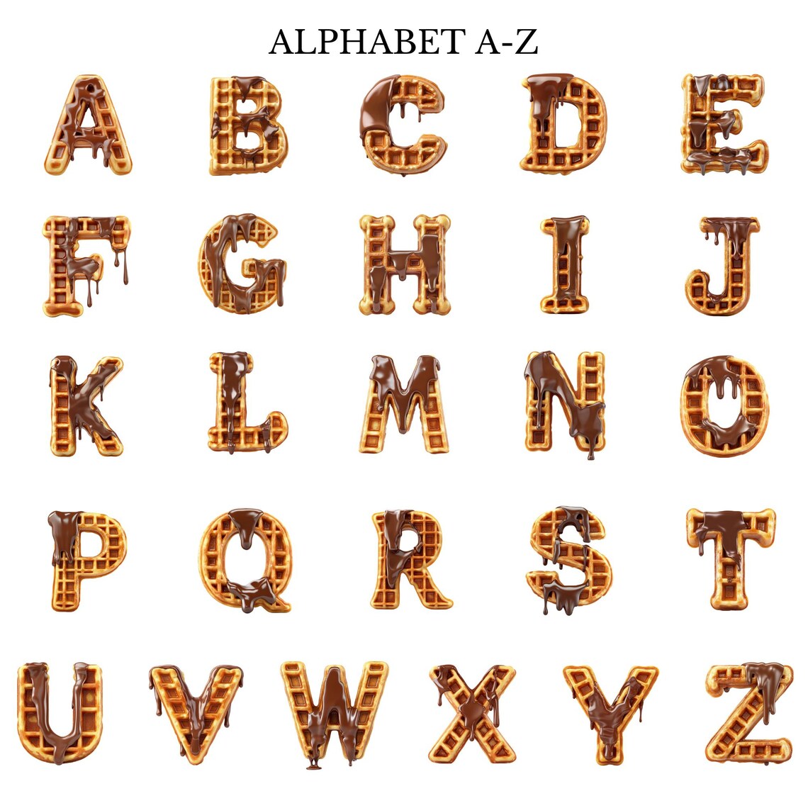 Chocolate Waffle Alphabet A-Z & Numbers 1-9 PNG, Sweet Dessert Letters ...