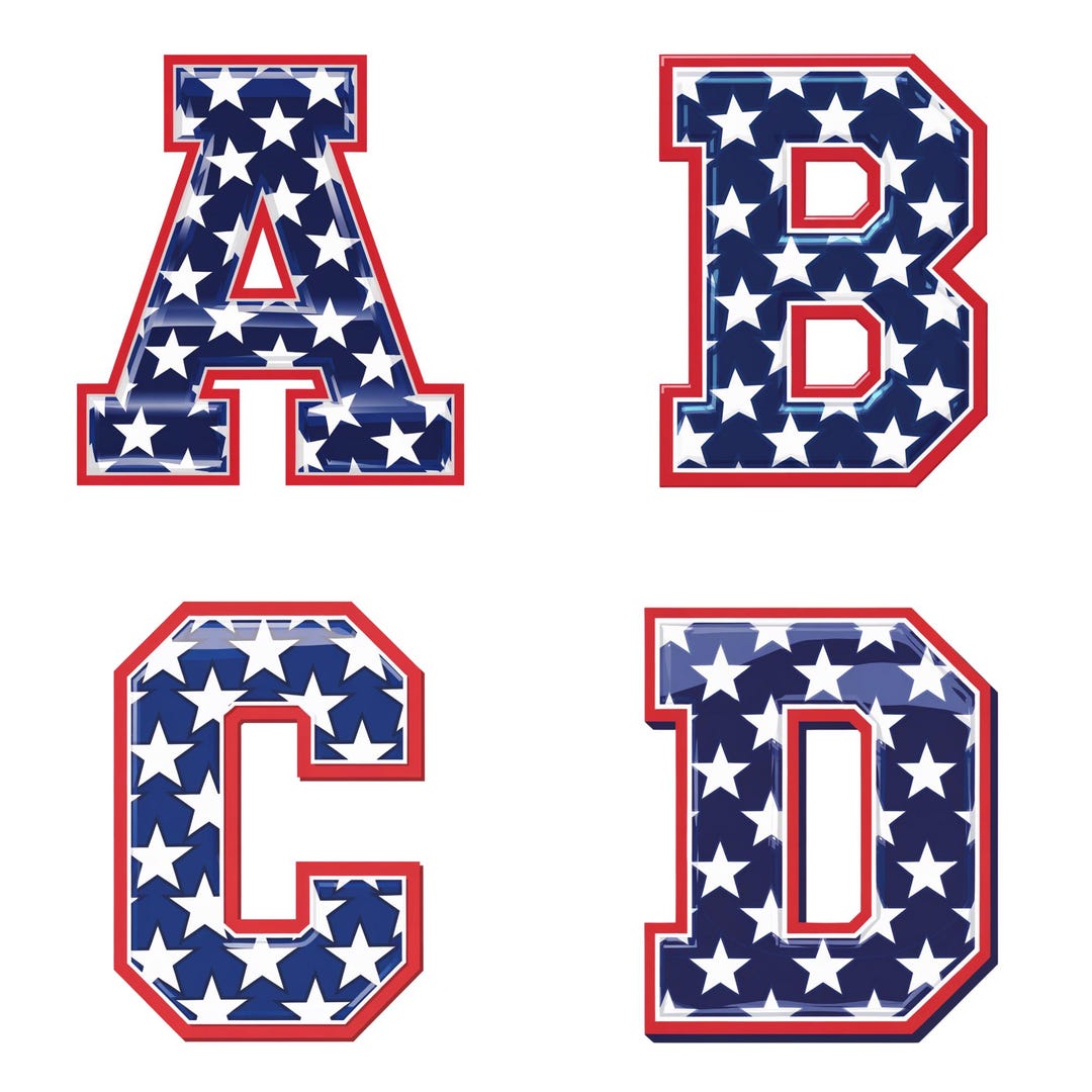 American Flag Sport Font Alphabet Letters A-Z & Numbers 1-9 Clip Art ...