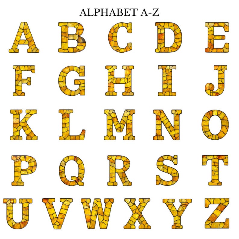Yellow Stained Glass Alphabet Letters & Numbers: Mosaic Clipart (PNG ...