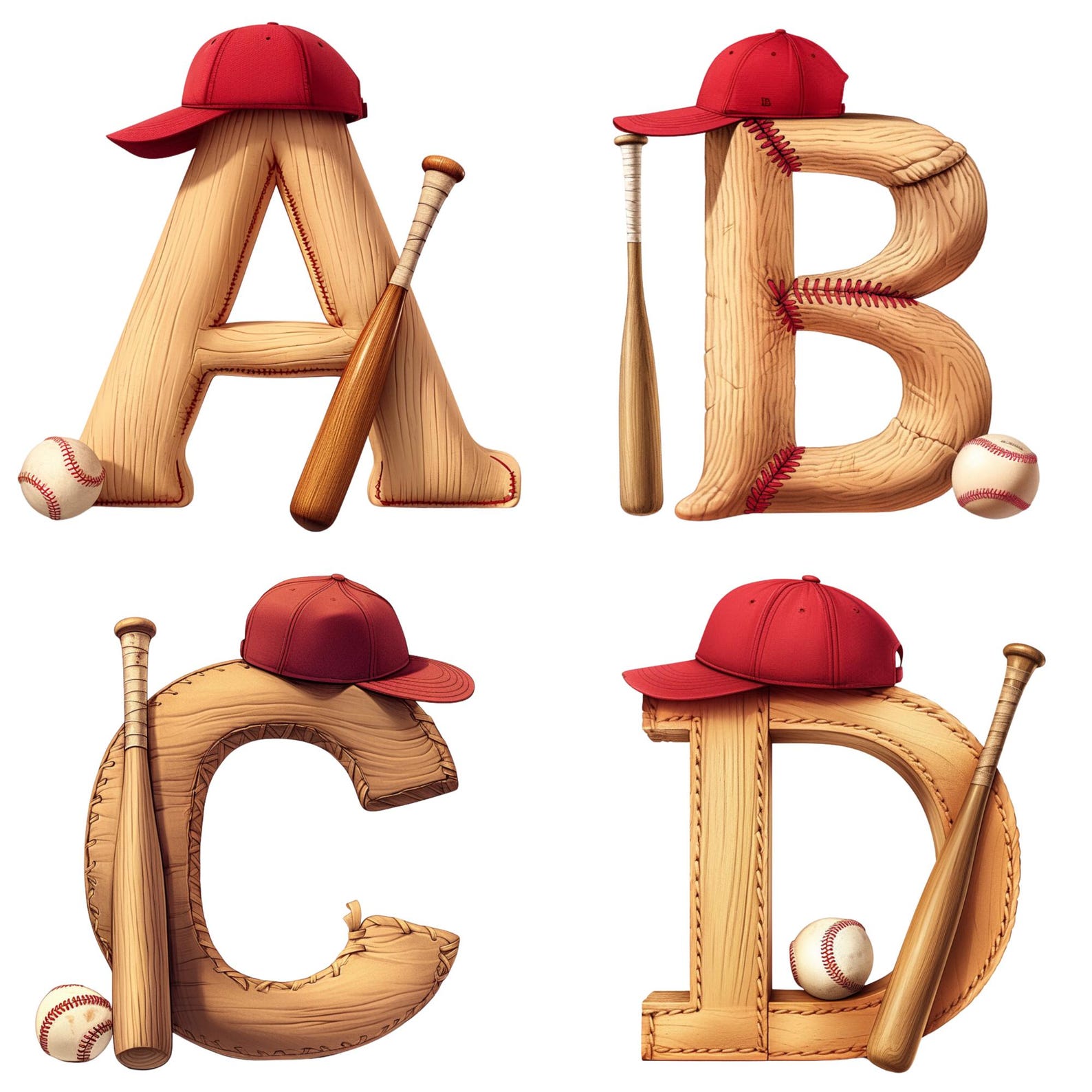 Baseball Alphabet Clipart A-Z & 1-9, 300 DPI PNG, Transparent ...