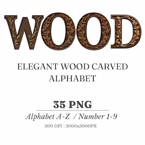 Elegant Wood Carved Alphabet Clipart, A-Z Letters & 1-9 Numbers PNG ...