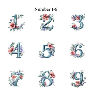 Floral Alphabet A-Z Numbers 1-9 Clip Art - 300 DPI PNG - Elegant Flower ...