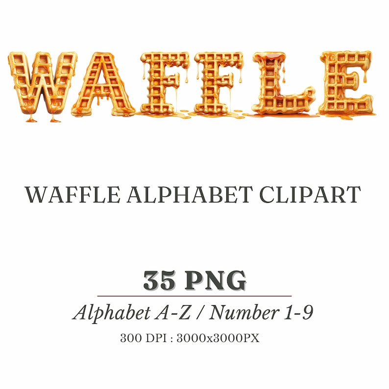 Waffle Alphabet Clipart A-Z & 0-9 | Honey Dripping Letters | 300 DPI ...