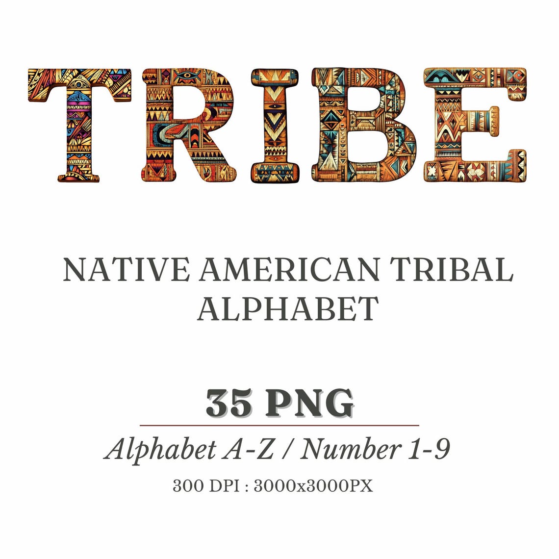 Tribal Alphabet Clipart: Boho Native American Letters & Numbers (PNG ...