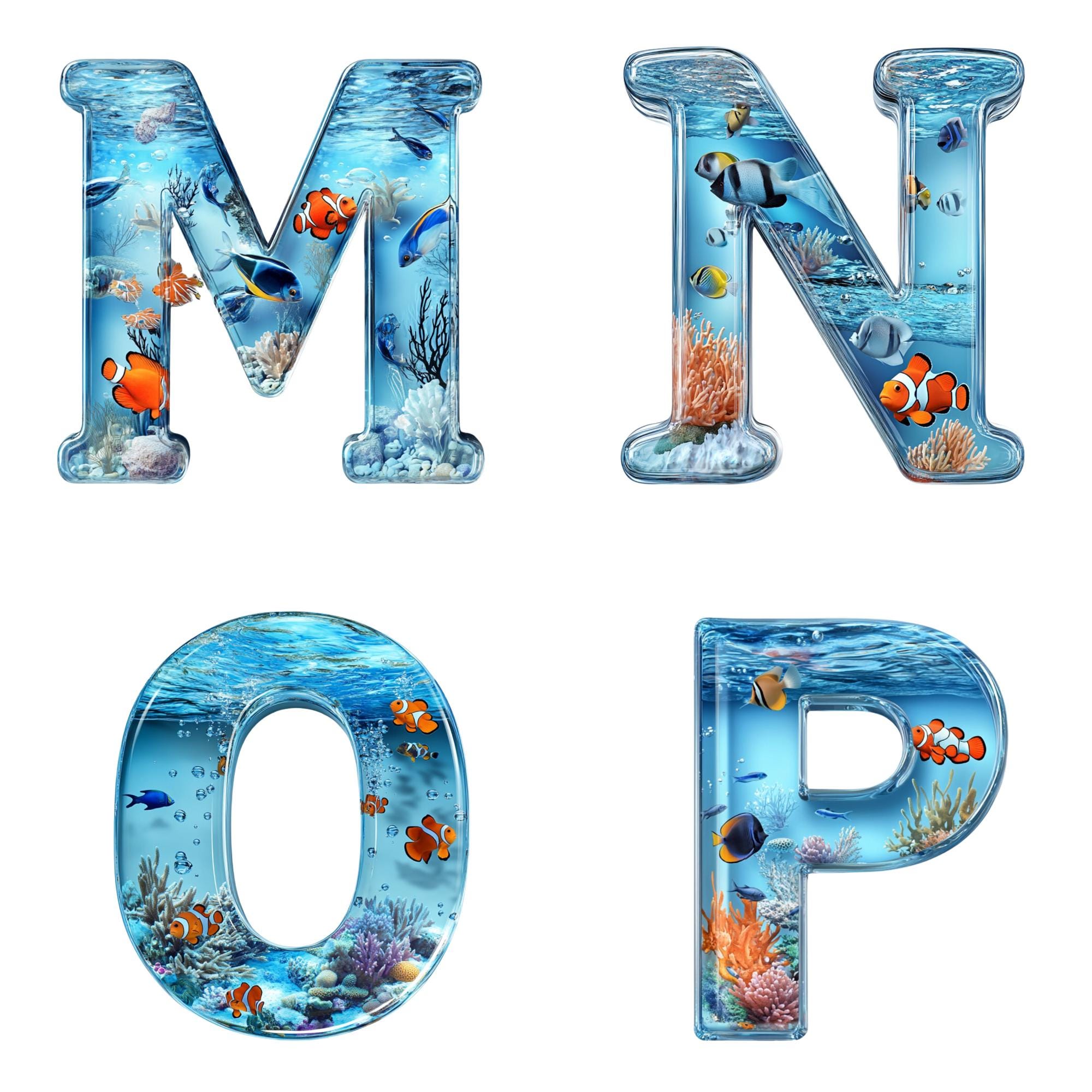 Sea Life Alphabet Clip Art: Ocean Animal Pngs (digital Download) - Etsy