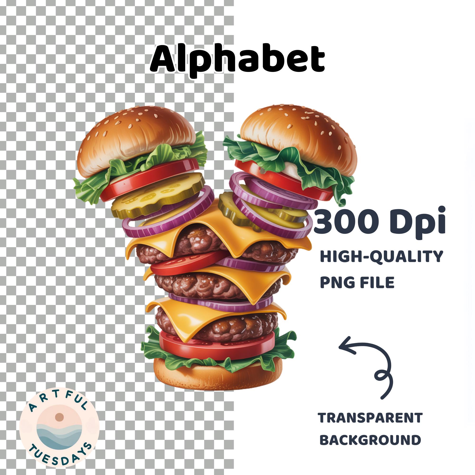 Burger Alphabet Clipart: Cheeseburger Letters & Numbers PNG (digital ...