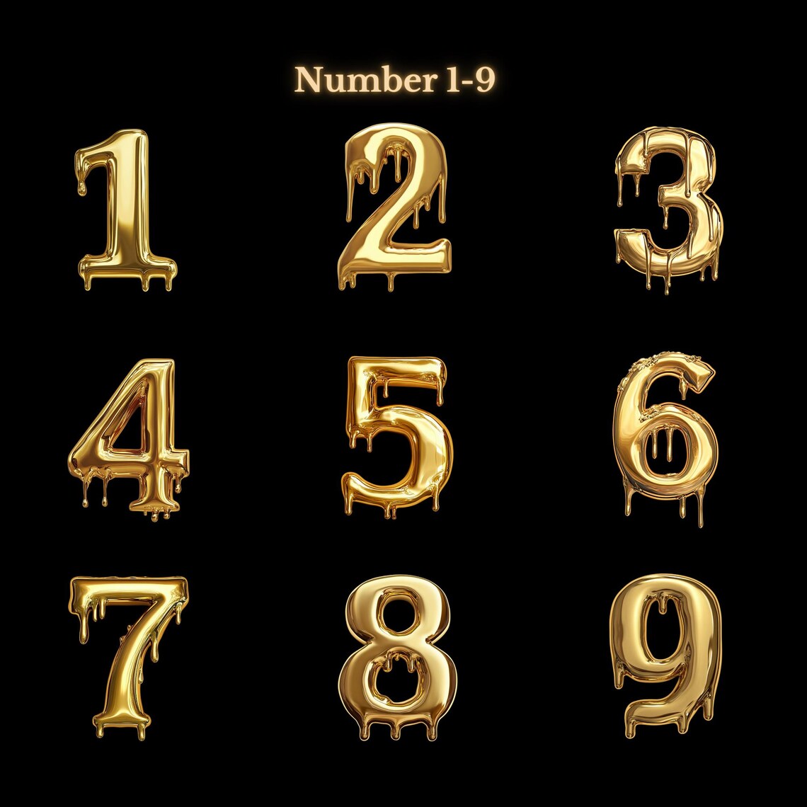 Dripping Gold Alphabet & Numbers Clip Art: 3D Golden Font (PNG Digital ...