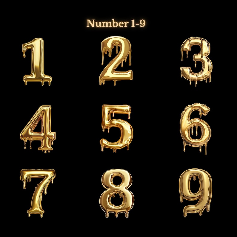 Dripping Gold Alphabet & Numbers Clip Art: 3D Golden Font (PNG Digital ...