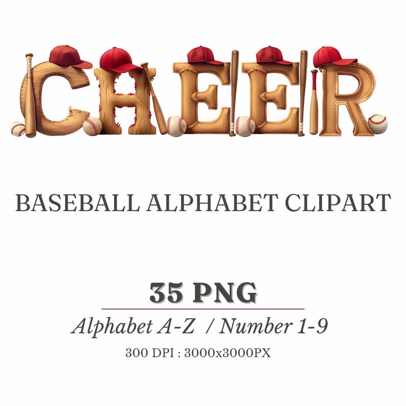 Baseball Alphabet Clipart A-Z & 1-9, 300 DPI PNG, Transparent ...