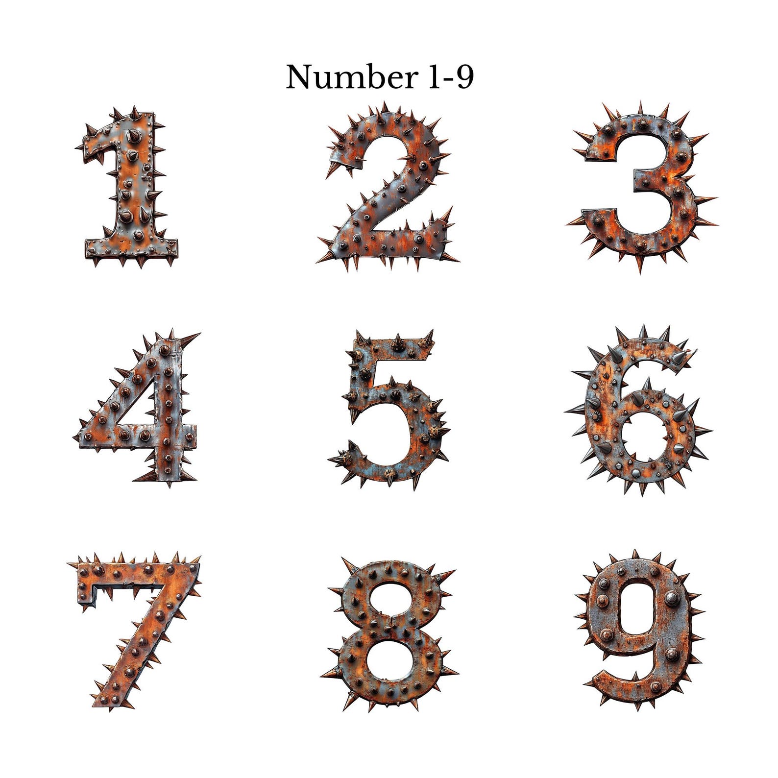 Rusty Spiked Metal Alphabet A-Z & Numbers 1-9 PNG, Industrial Grunge ...