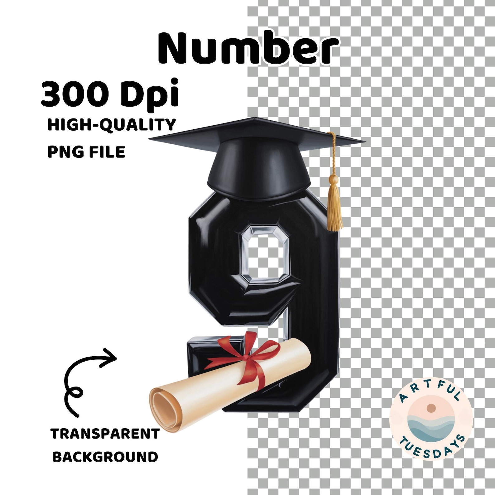 Graduation Cap Alphabet Clipart: A-Z Letters & Numbers (PNG Digital ...