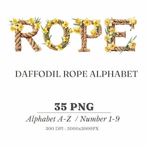 Daffodil Rope Alphabet Clipart: Spring Floral Letters (PNG Digital ...