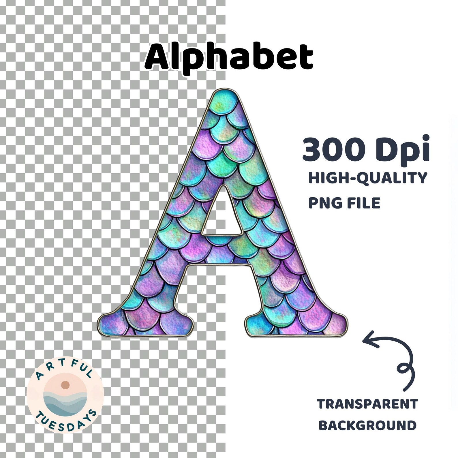 Mermaid Alphabet Clip Art: Scales Letters & Numbers (digital Download ...