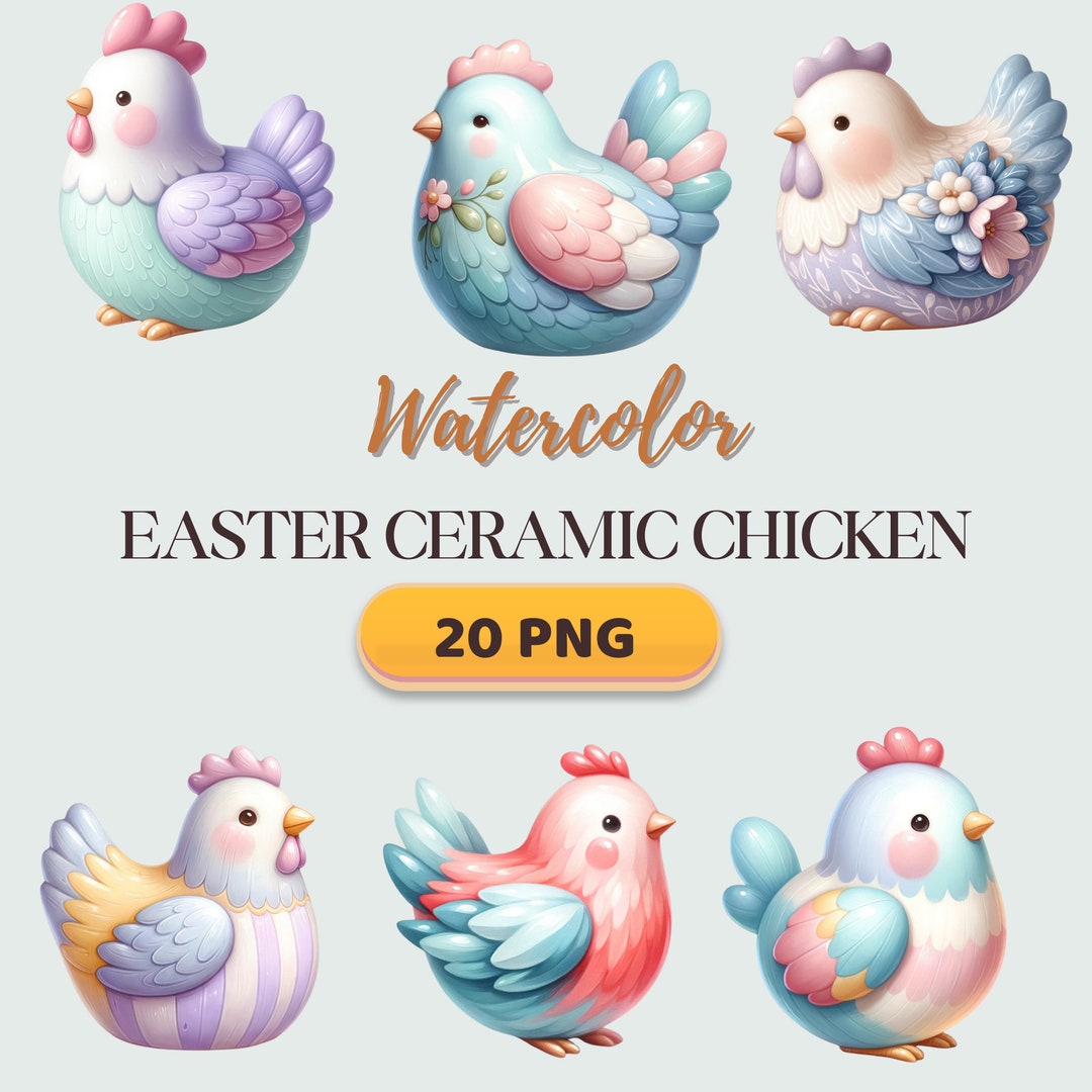 Pastel Easter Ceramic Chicken Clipart PNG With Commercial License ...