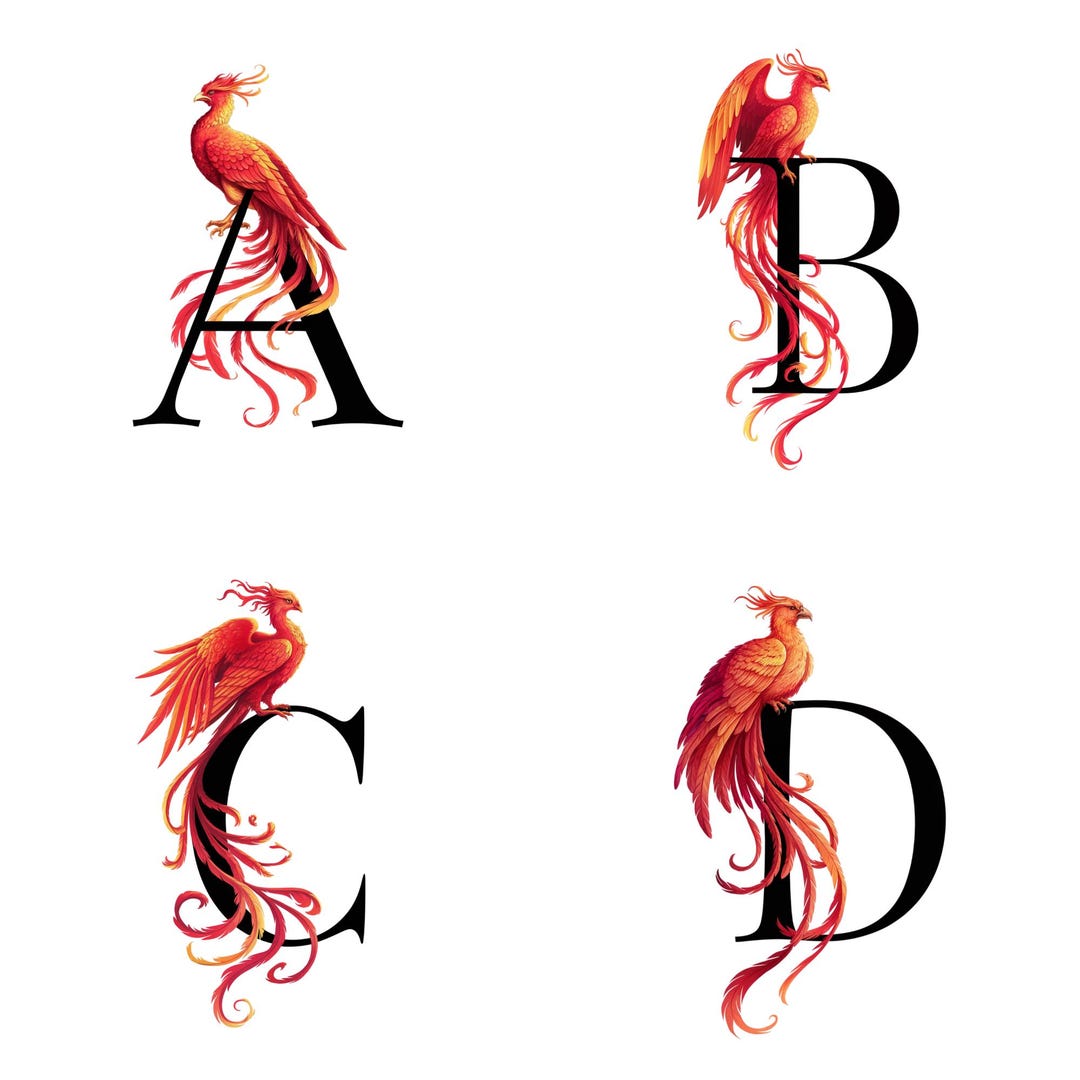 Majestic Phoenix Alphabet Clipart A-Z & Numbers 1-9, Firebird ...