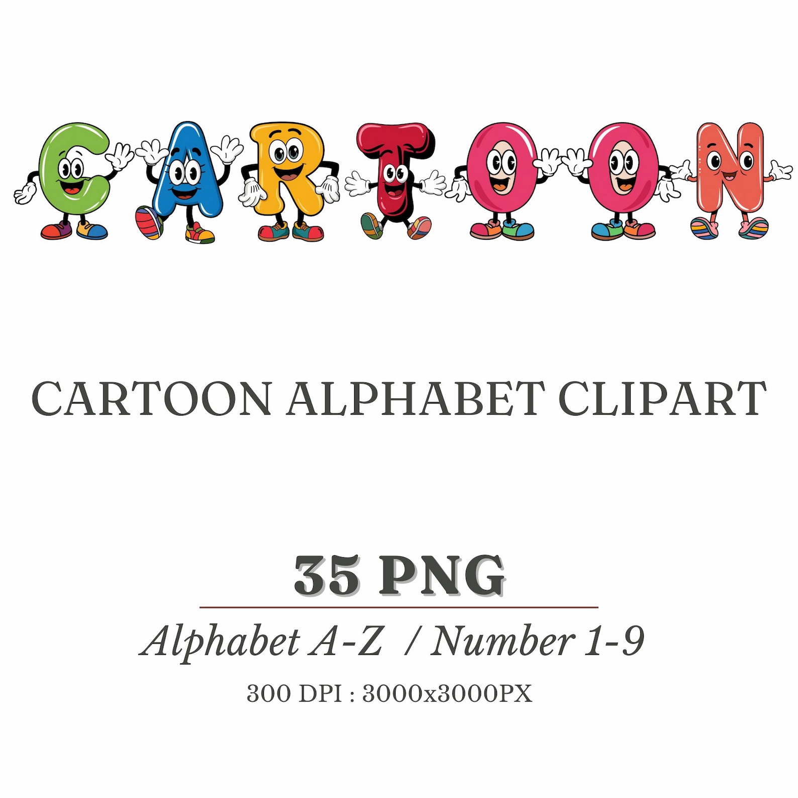 Cartoon Alphabet Clipart A-Z & 1-9 PNG, Fun Letter Characters, Kids ...