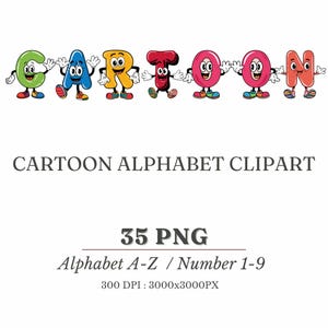 Cartoon Alphabet Clipart A-Z & 1-9 PNG, Fun Letter Characters, Kids ...