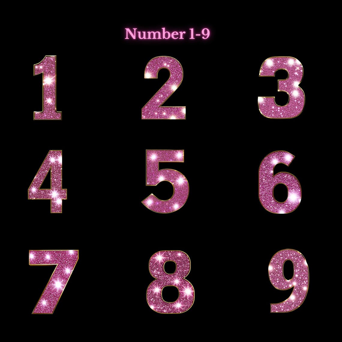 Pink Glitter Alphabet Clipart: Gold Trim Letters & Numbers (PNG Digital ...