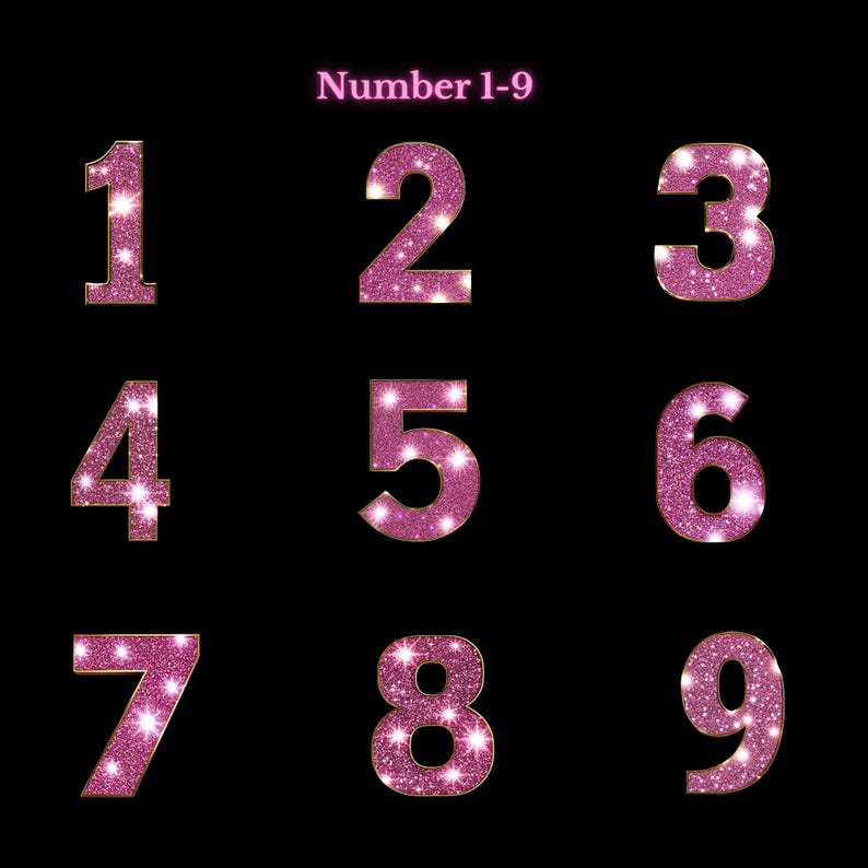 Pink Glitter Alphabet A-Z & Numbers 1-9 Clipart | 300 DPI PNG ...