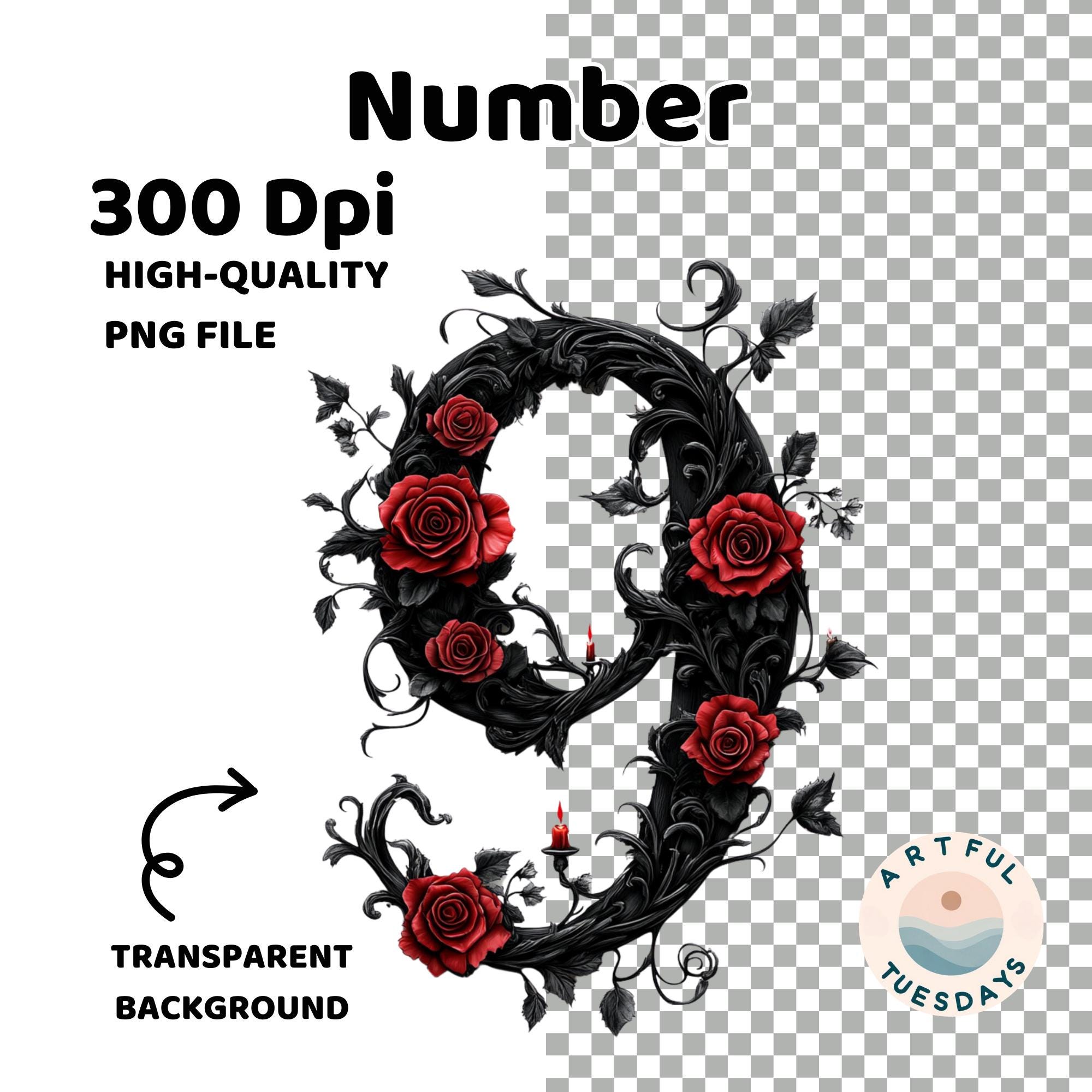Gothic Rose Font Clip Art: Dark Alphabet, Numbers (PNG Digital Download ...