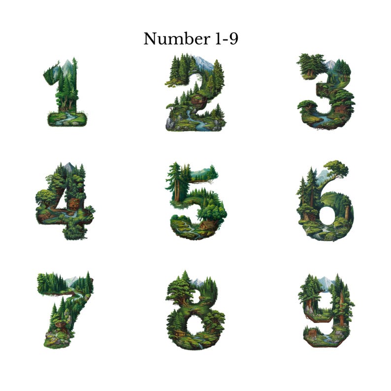 Watercolor Woodland Alphabet and Numbers | A-Z Letters, 1-9 PNG | Green ...