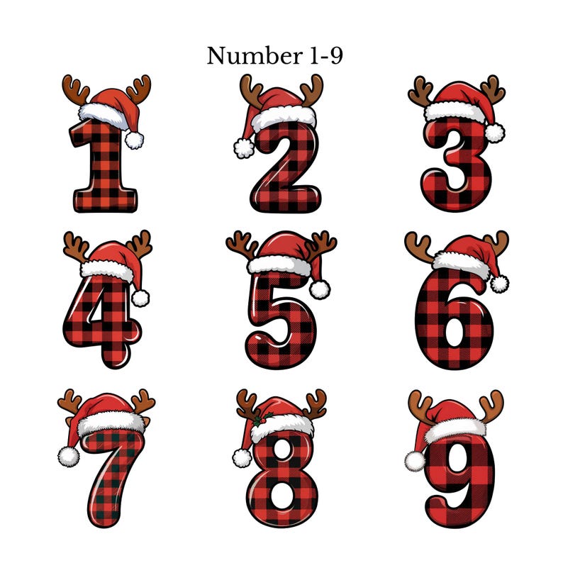 Buffalo Plaid Christmas Alphabet Clip Art: Santa Hat Antlers (digital ...
