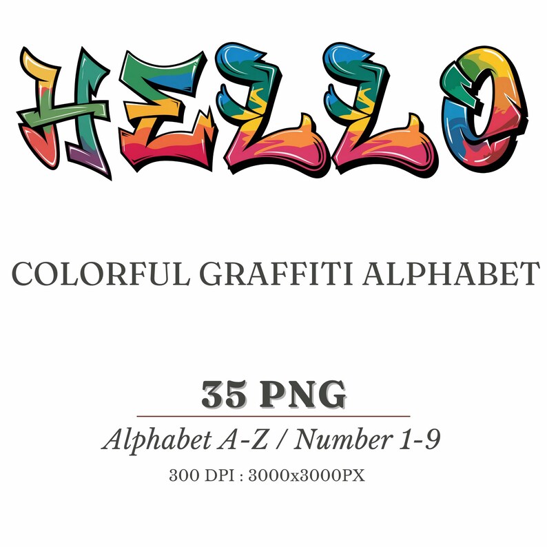 Colorful Graffiti Alphabet A-Z & Numbers 1-9 Clipart, Urban Dripping ...