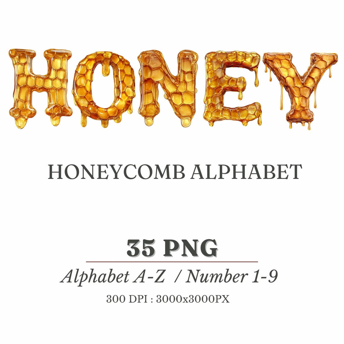 Honeycomb Alphabet A-Z & Numbers 1-9 Clipart, Dripping Honey Letter ...