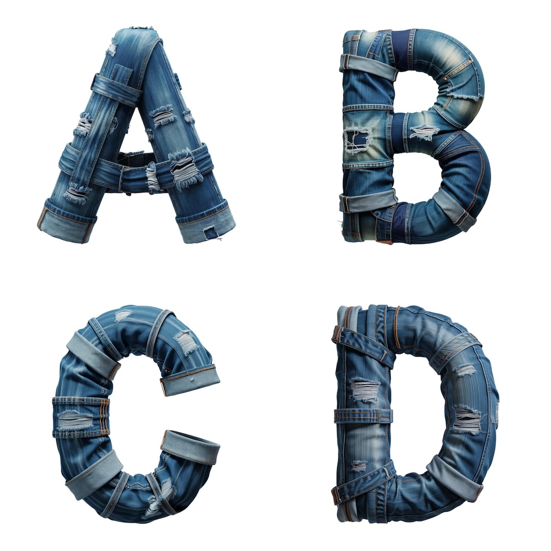 Denim Alphabet Clipart: Blue Jeans Letters A-Z, 1-9 (PNG, Digital ...