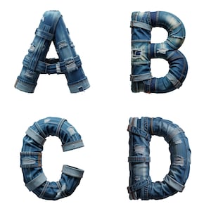 Denim Alphabet Clipart: Blue Jeans Letters A-Z, 1-9 (PNG, Digital ...
