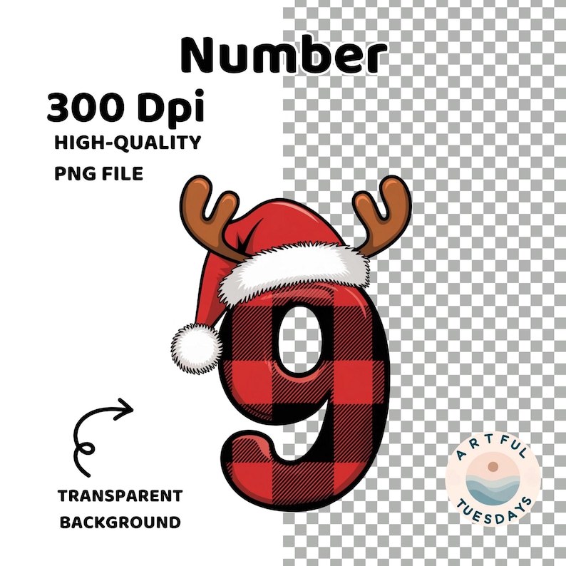 Buffalo Plaid Christmas Alphabet Clip Art: Santa Hat Antlers (digital ...