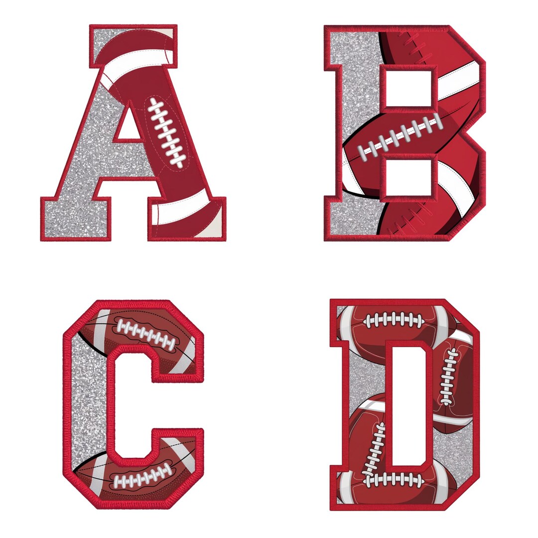 Red Football Alphabet Clipart A-Z, Numbers 0-9 | Faux Embroidery Stitch ...