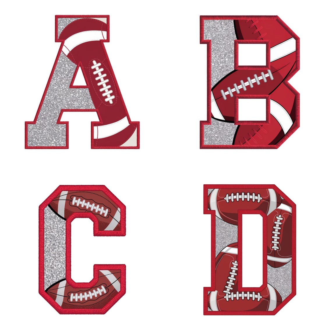 Red Football Alphabet Clipart A-Z, Numbers 0-9 | Faux Embroidery Stitch ...
