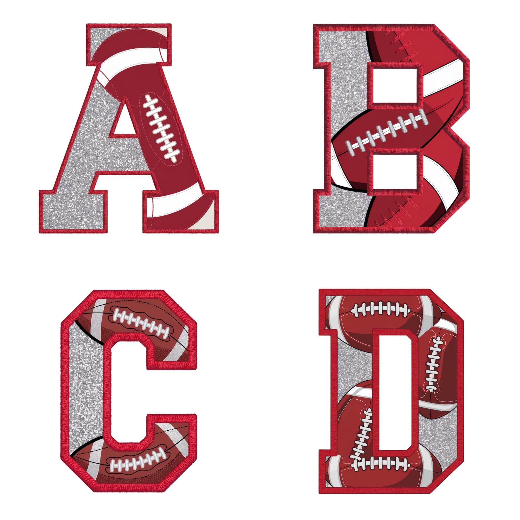 Red Football Alphabet Clipart A-Z, Numbers 0-9 | Faux Embroidery Stitch ...