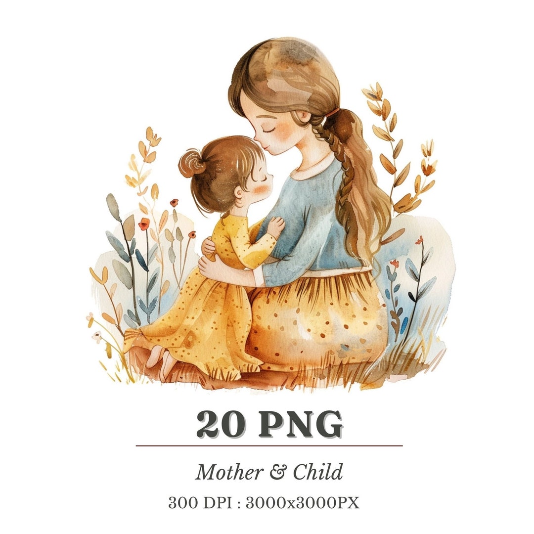 Watercolor Mother & Child Clipart: Hand-painted Bonding Moments ...