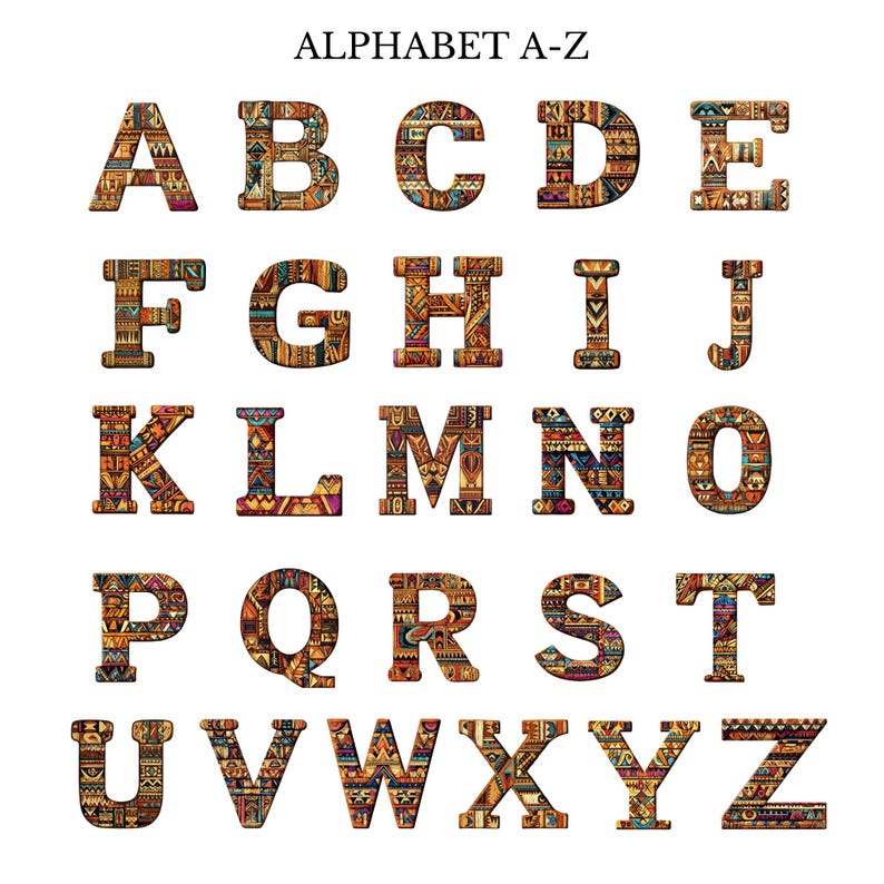 Tribal Alphabet Clipart: Boho Native American Letters & Numbers (PNG ...