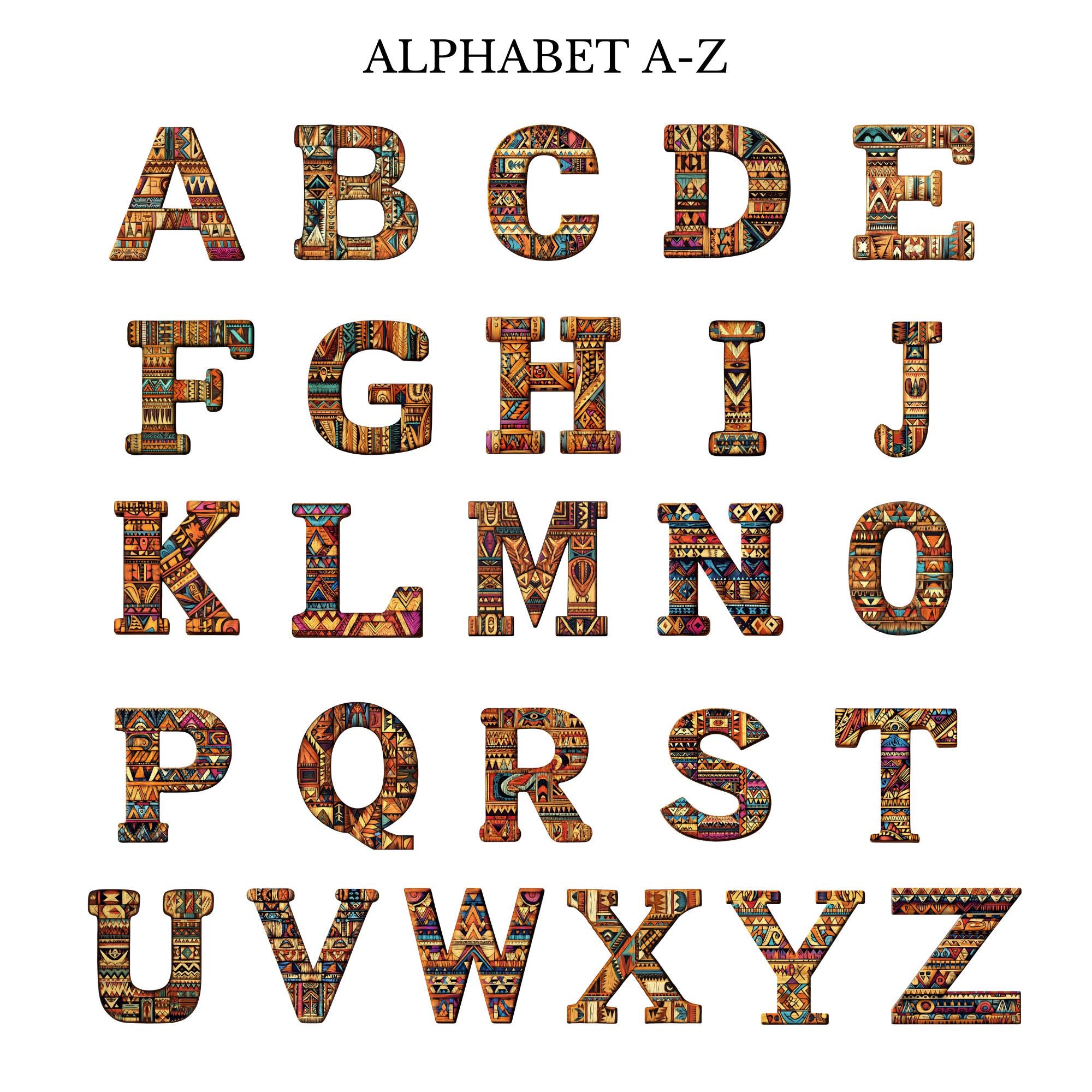 Tribal Alphabet Clipart: Boho Native American Letters & Numbers (PNG ...