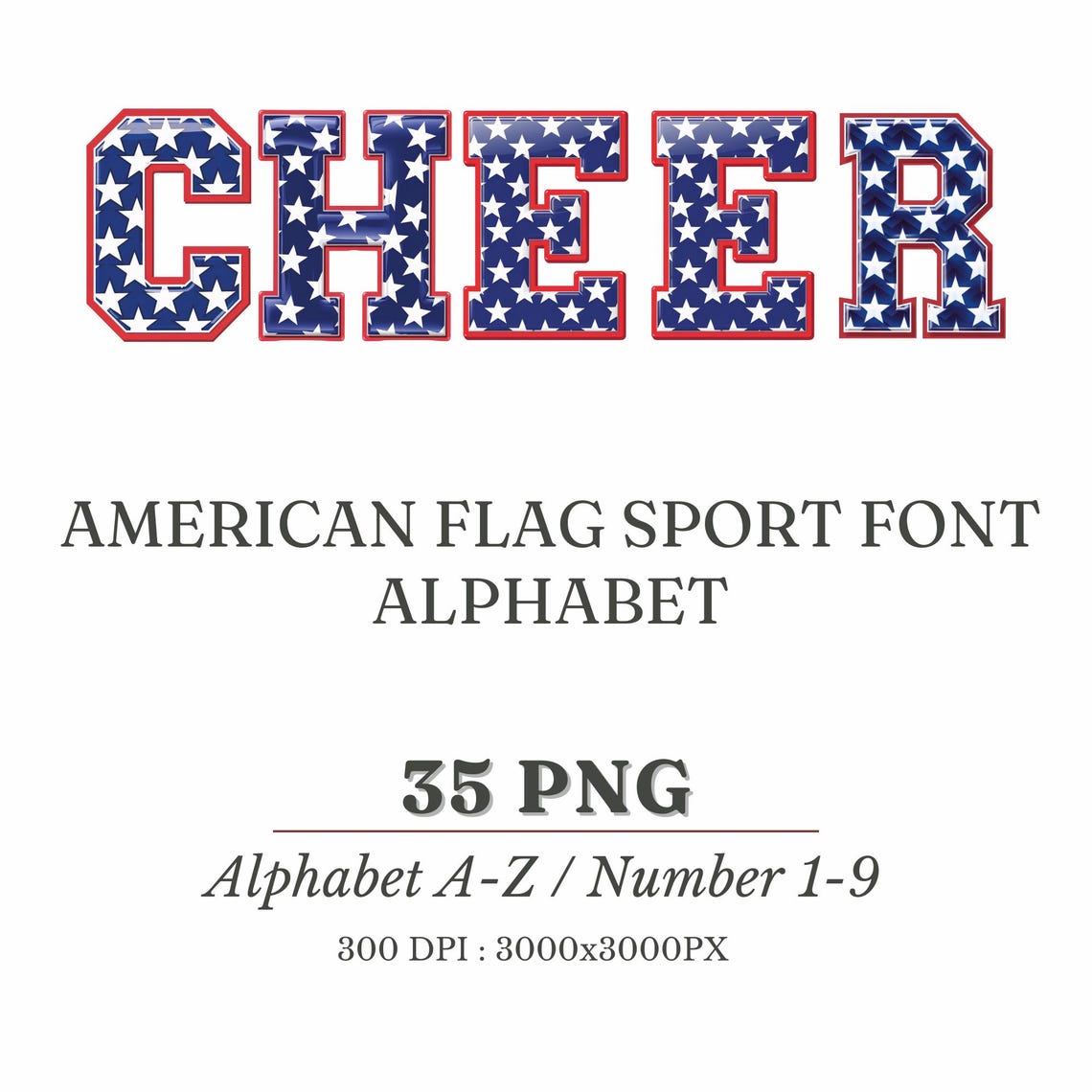 American Flag Sport Font: A-Z Letters & 1-9 Numbers (PNG Digital Design ...