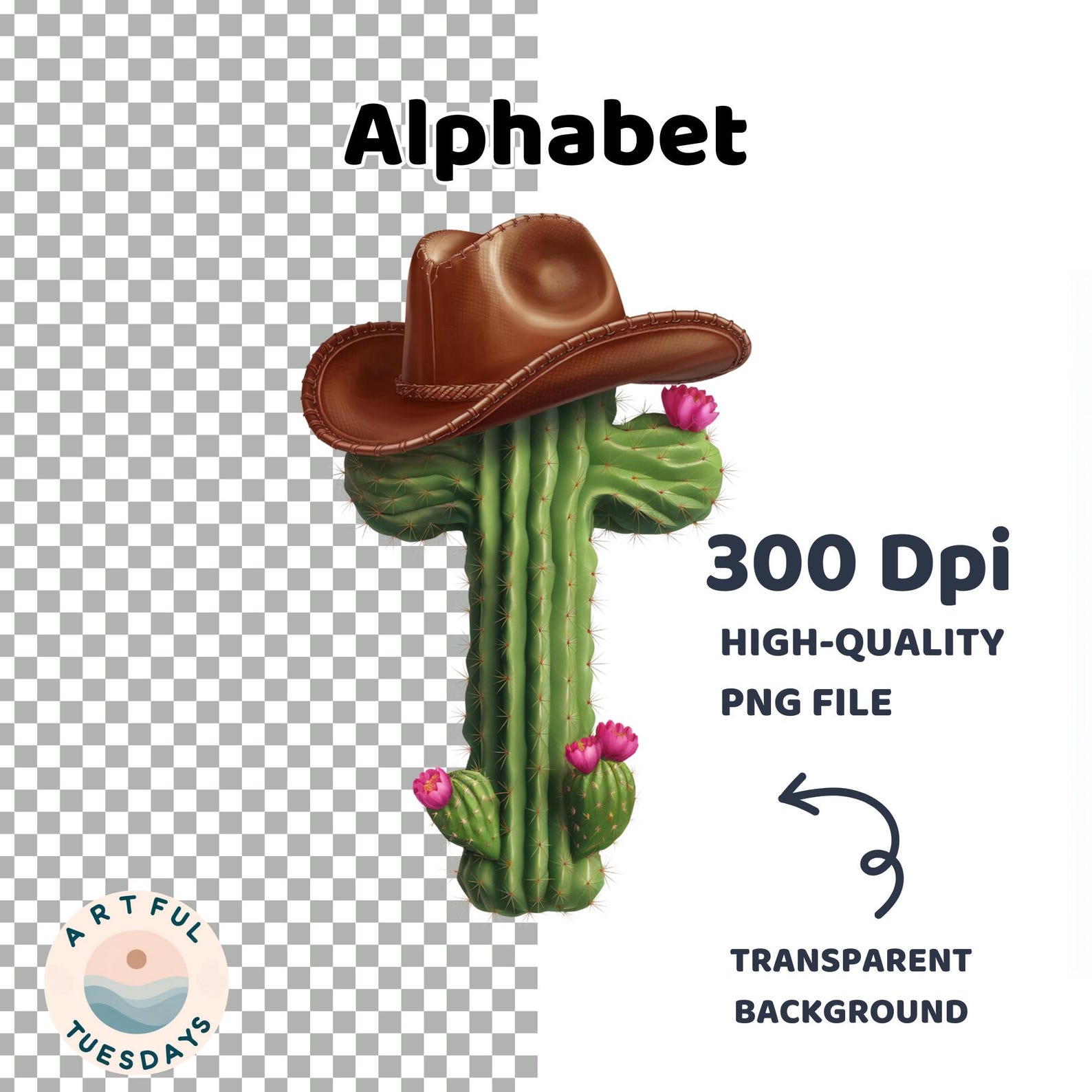 Cactus Cowboy Alphabet Clip Art A-Z & 0-9 Western Theme PNG 300 DPI ...