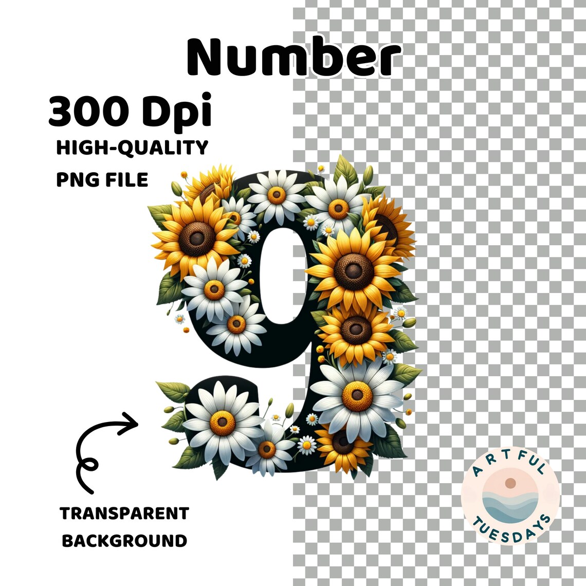 Sunflower & Daisy Alphabet and Numbers PNG Set With Commercial License ...