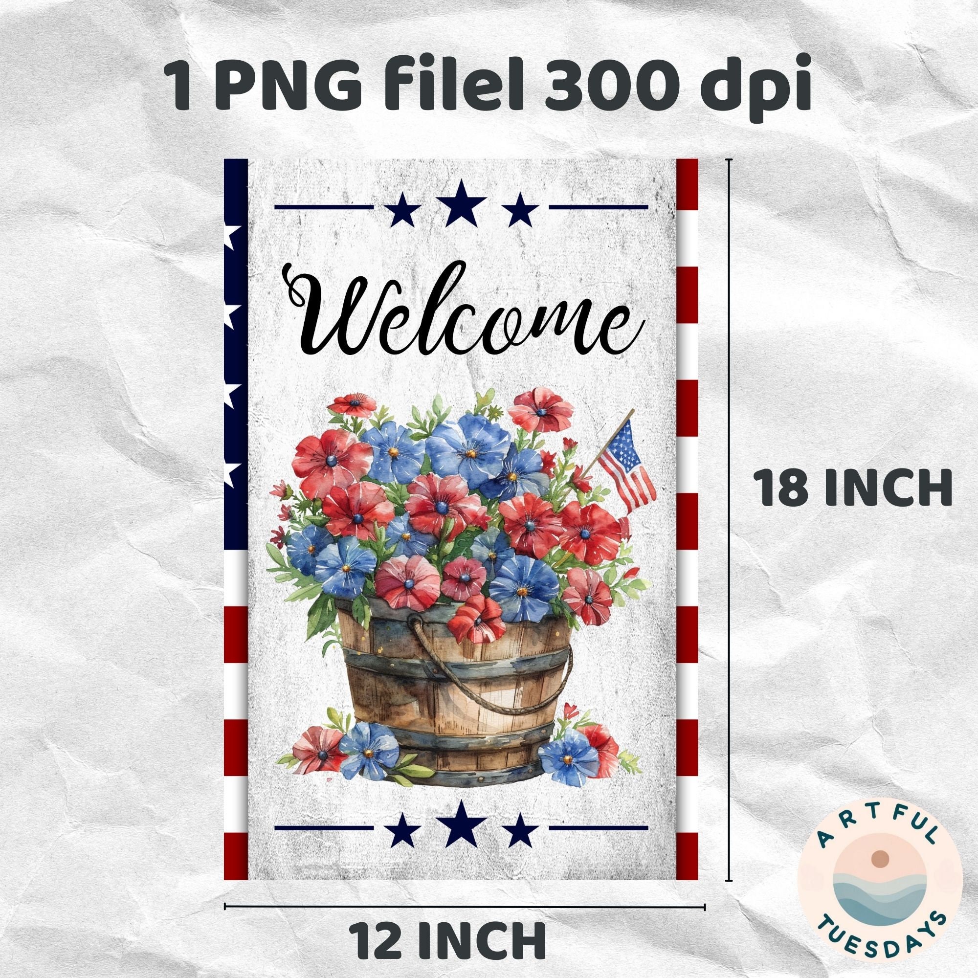Patriotic Flowers Bucket Welcome Garden Flag - USA Floral Decor, Red ...