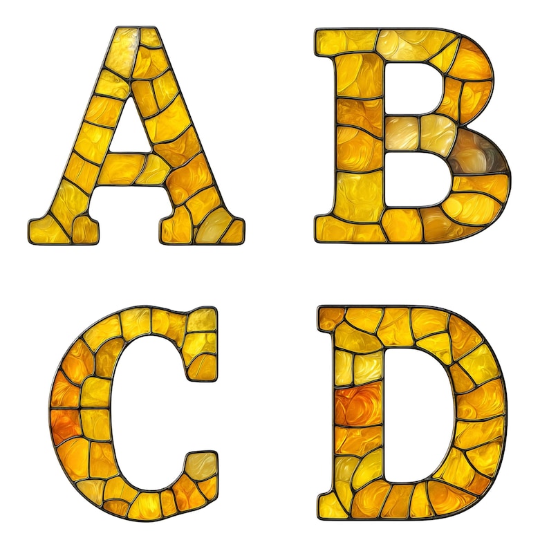 Yellow Stained Glass Alphabet Letters & Numbers: Mosaic Clipart (PNG ...