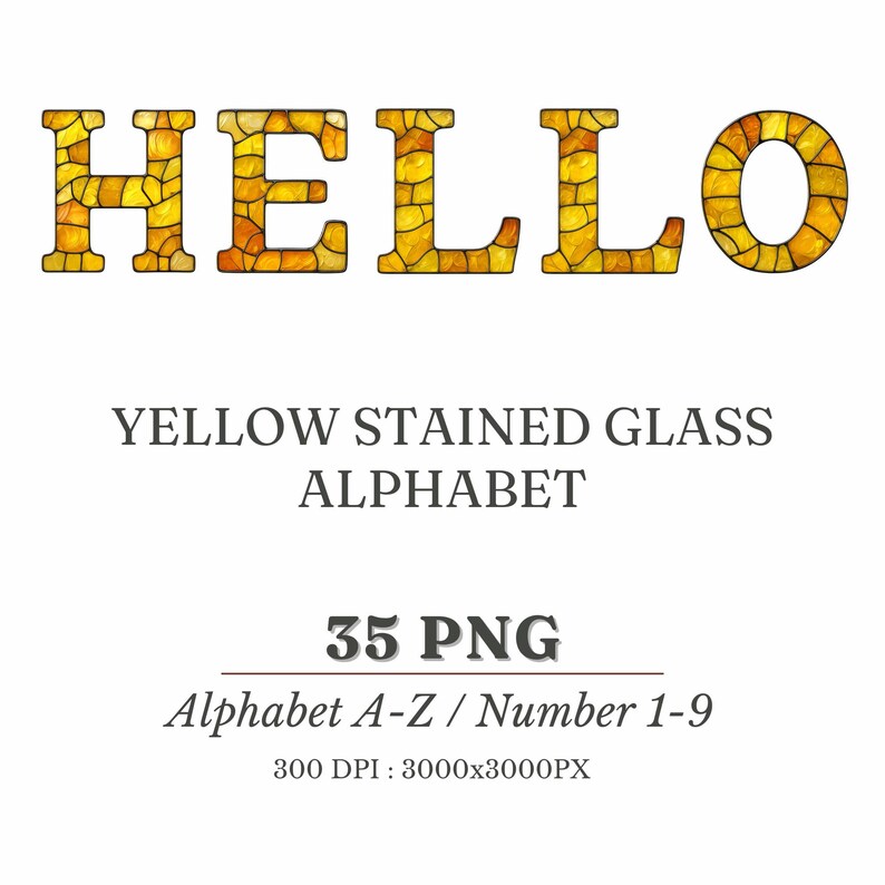 Yellow Stained Glass Alphabet Letters & Numbers: Mosaic Clipart (PNG ...