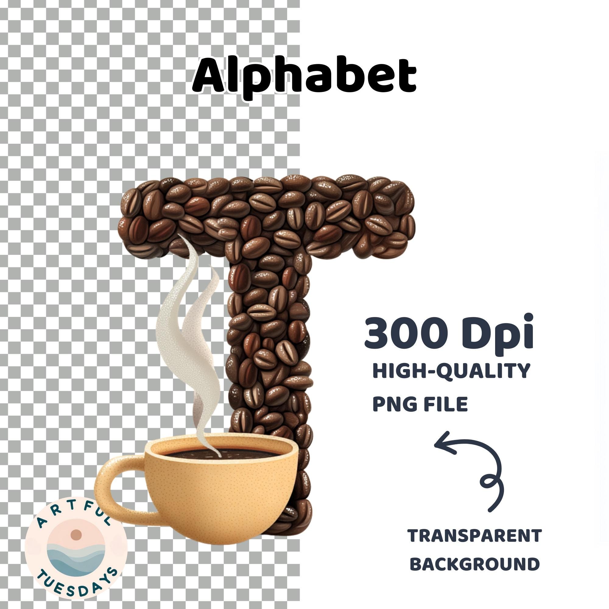 Coffee Bean Alphabet PNG: Steaming Cup Letter Art (digital Download) - Etsy