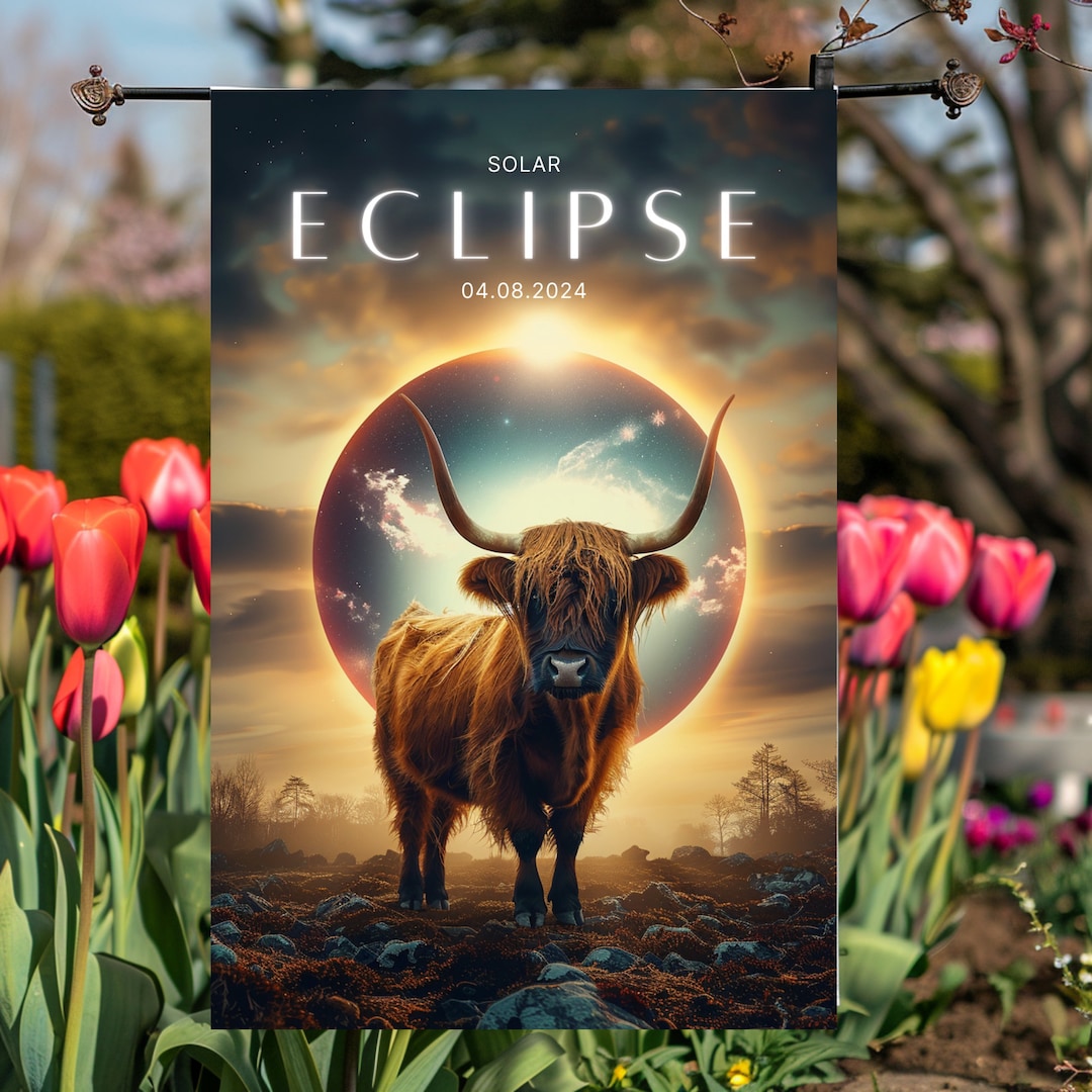 Highland Cow Eclipse Flag PNG 3D Glasses Cow Decor, Solar Eclipse ...