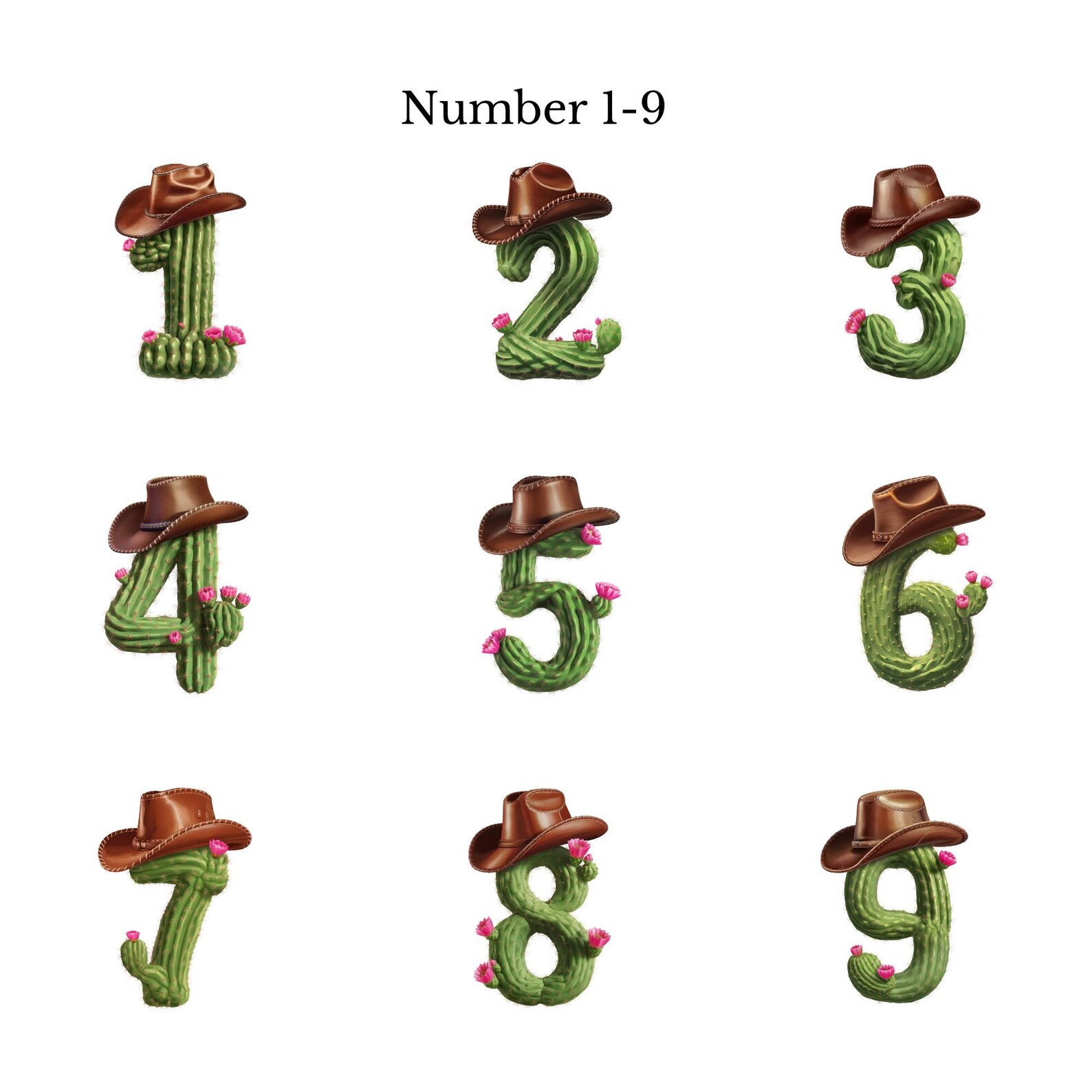 Cactus Cowboy Alphabet Clip Art A-Z & 0-9 Western Theme PNG 300 DPI ...