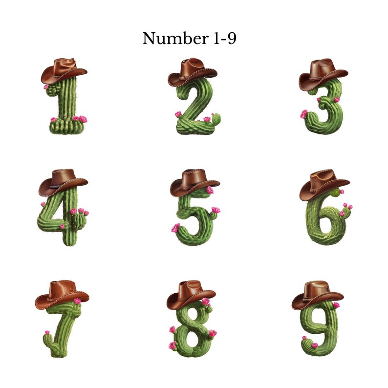 Cactus Cowboy Alphabet Clip Art A-Z & 0-9 Western Theme PNG 300 DPI ...