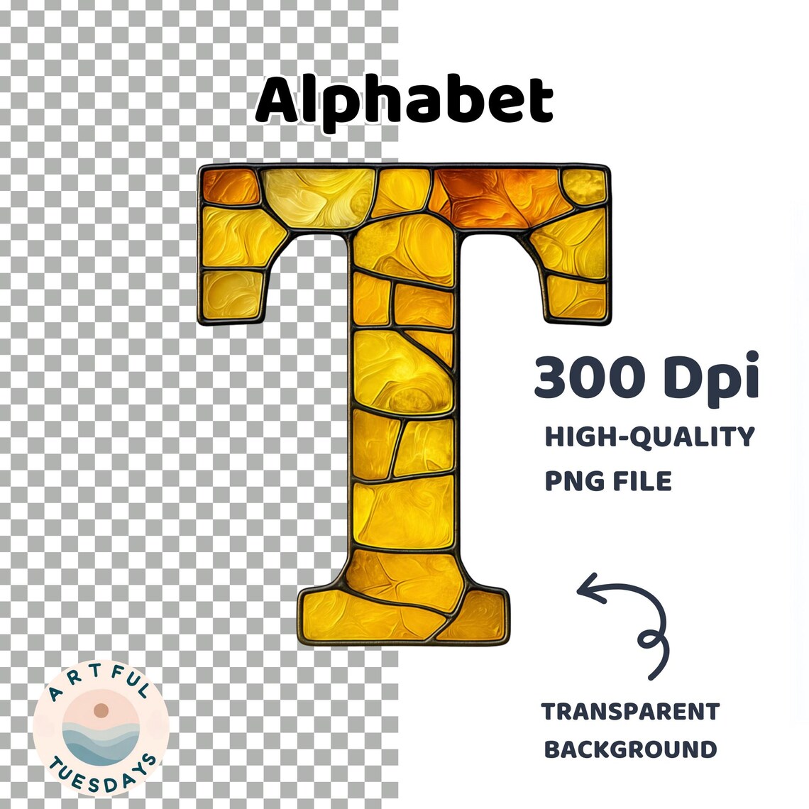 Yellow Stained Glass Alphabet Letters & Numbers: Mosaic Clipart (PNG ...