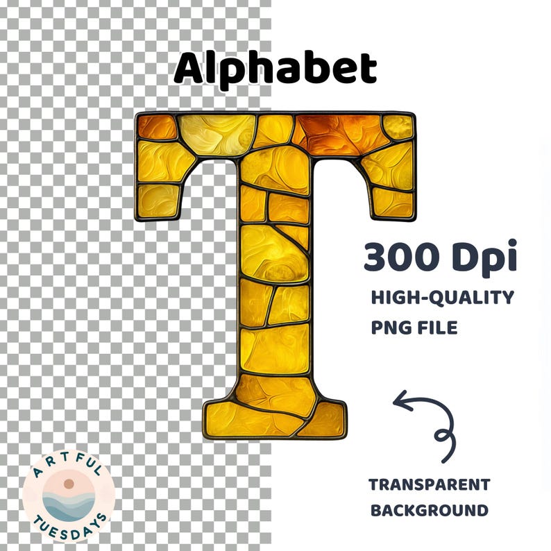 Yellow Stained Glass Alphabet Letters & Numbers: Mosaic Clipart (PNG ...