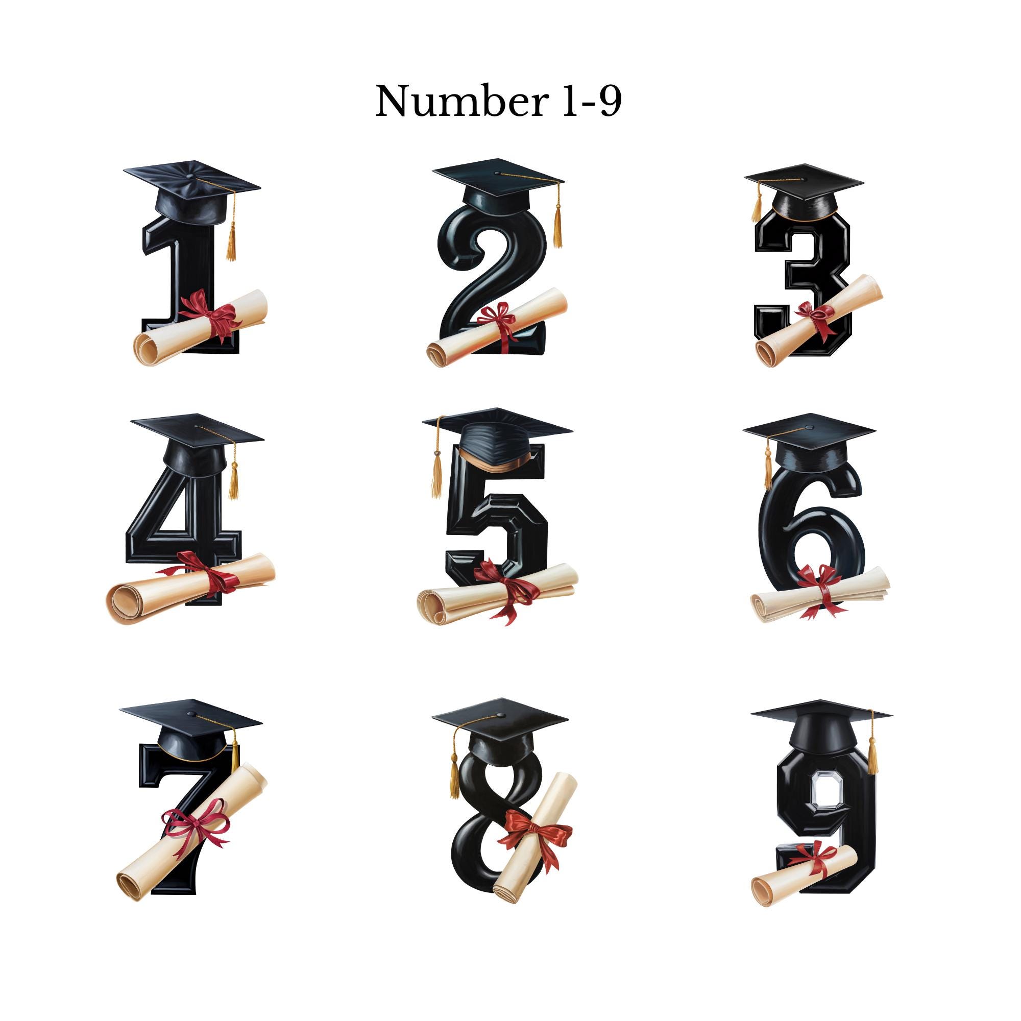 Graduation Cap Alphabet Clipart: A-Z Letters & Numbers (PNG Digital ...